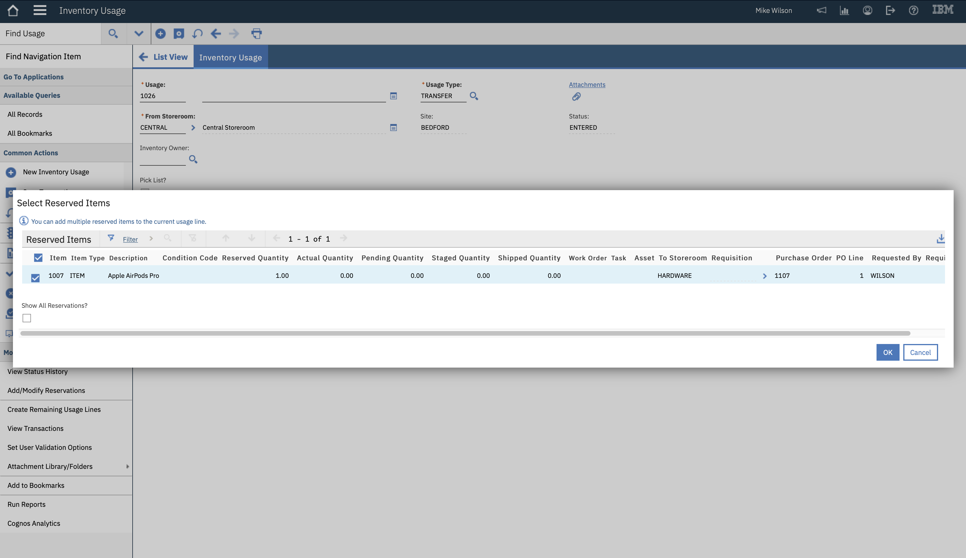 21-invusage-selectreserveditems – Maximo Secrets