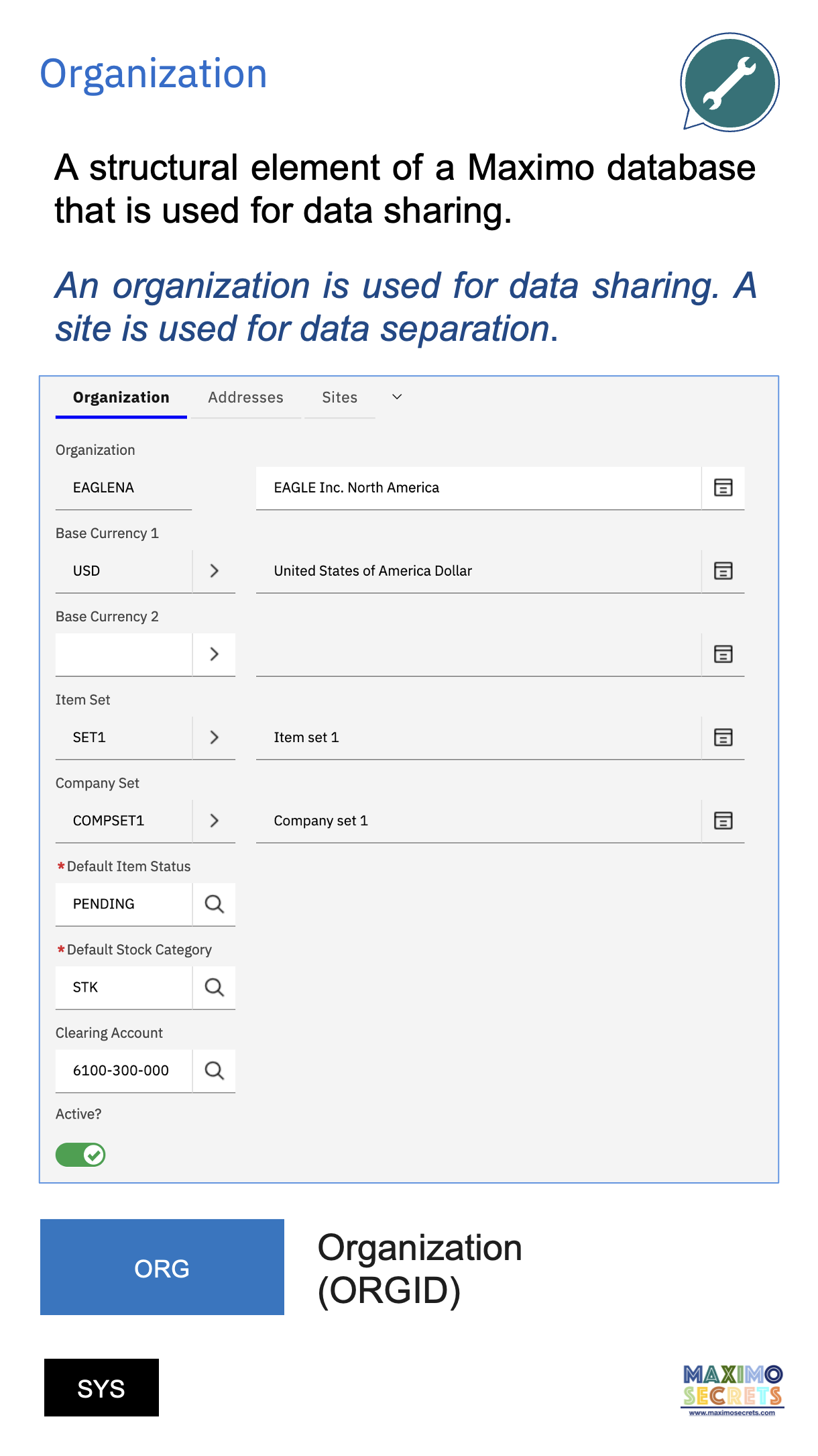 Organization – Maximo Secrets
